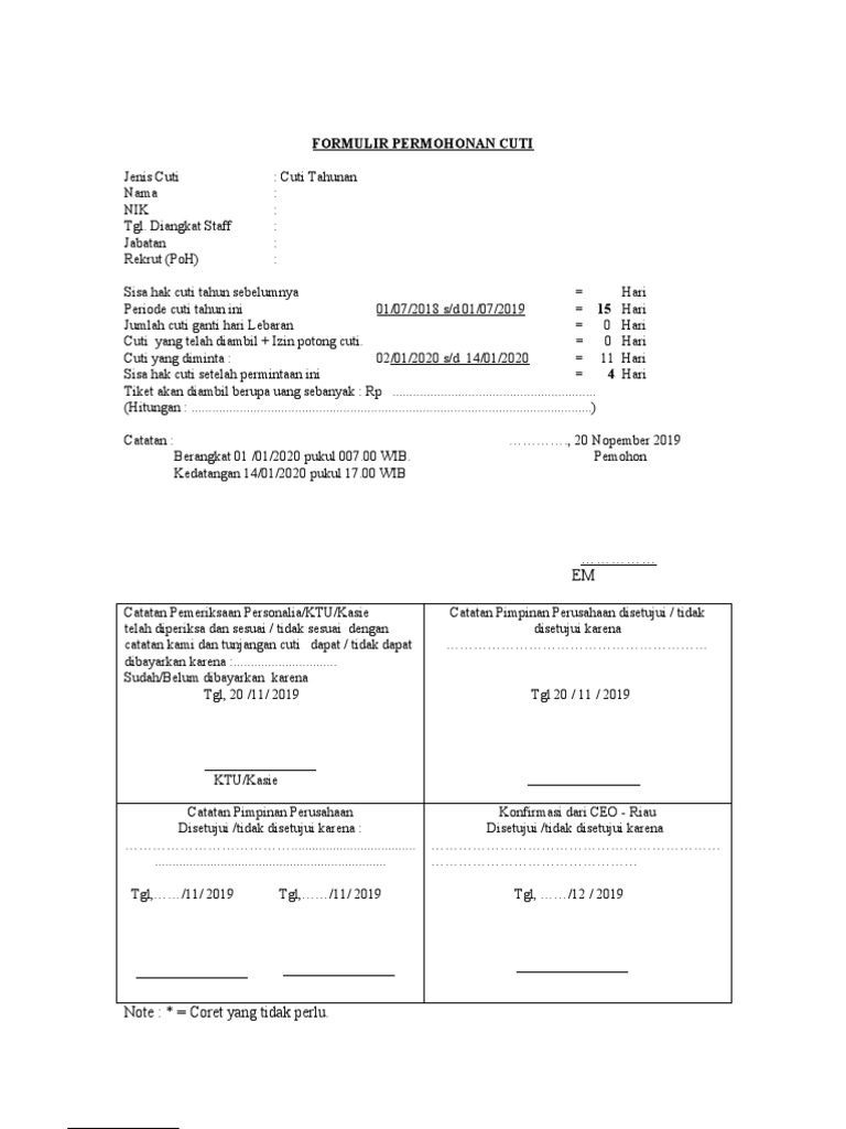 Contoh Formulir Cuti Staff | PDF