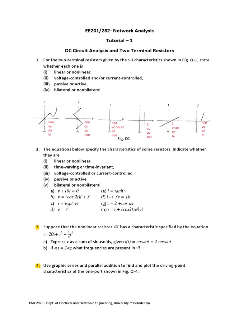 EE201 - Tutorial 1 | PDF | Electrical Network | Computer Engineering