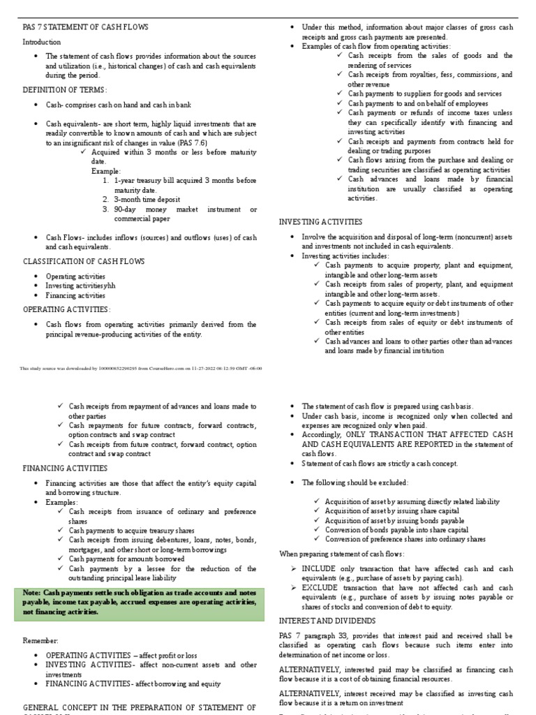 Pas 7 Statement of Cash Flows | PDF | Debt | Dividend