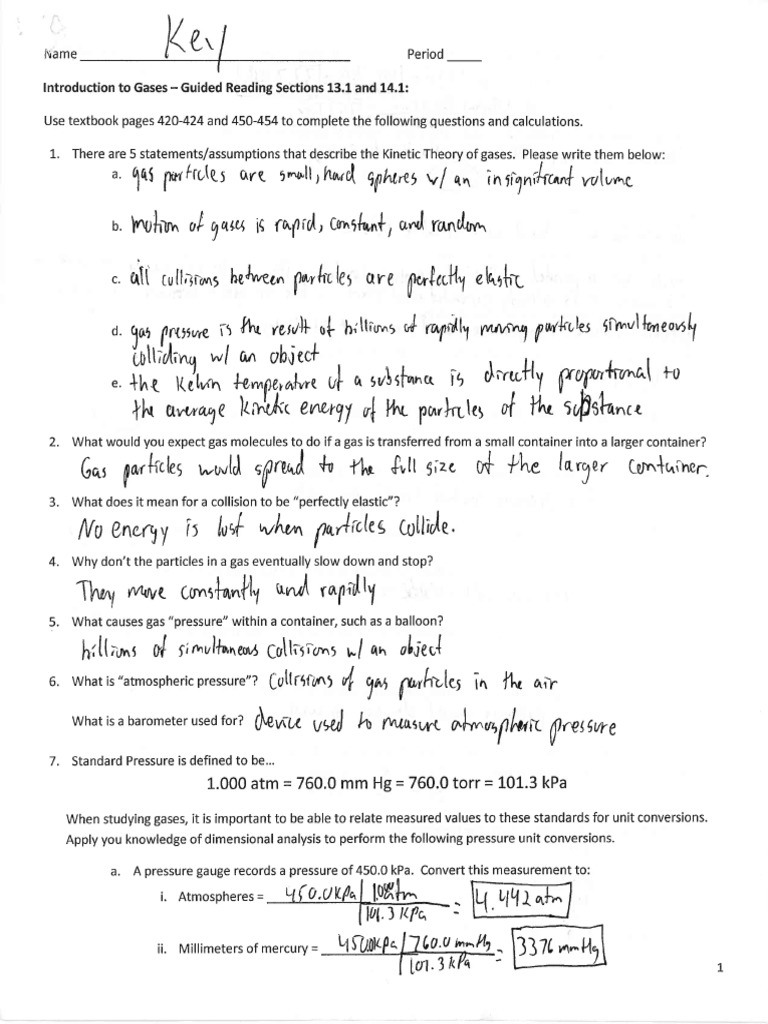 Gases Academic All Worksheets KEY | PDF