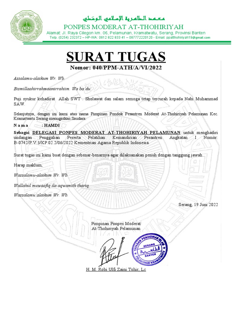 Surat Tugas Delegasi Pesantren | PDF