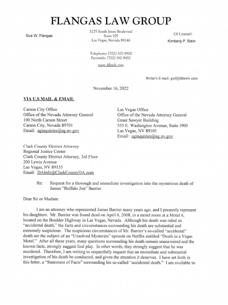 Letter To Law Enforcement - James Barrier's Death | PDF