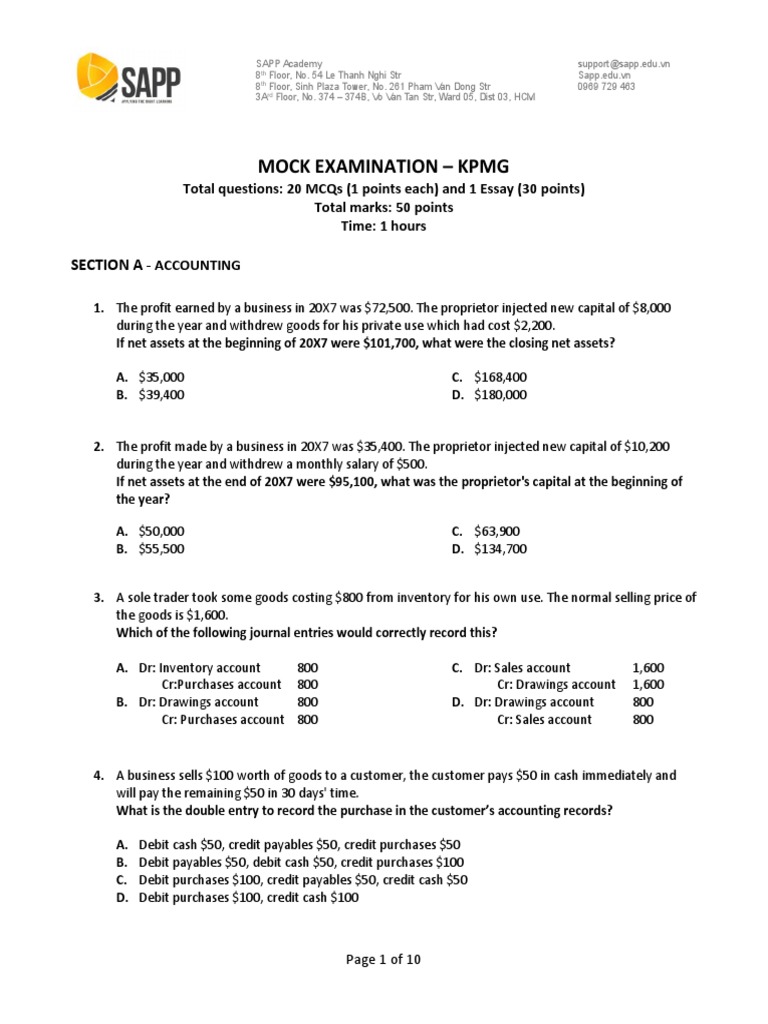Final Test - KPMG - Q - 3.19.2018 | PDF | Debits And Credits | Audit
