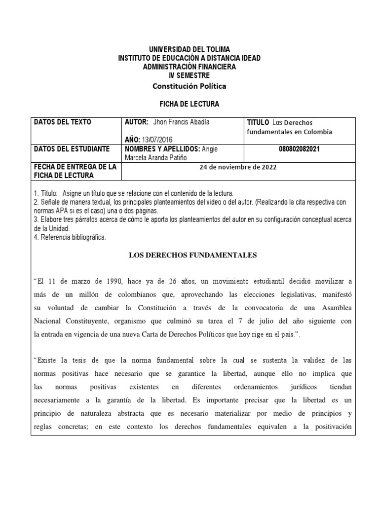 Ficha de Lectura T3 Angie Aranda Patiño | PDF | Derechos | Derecho ...