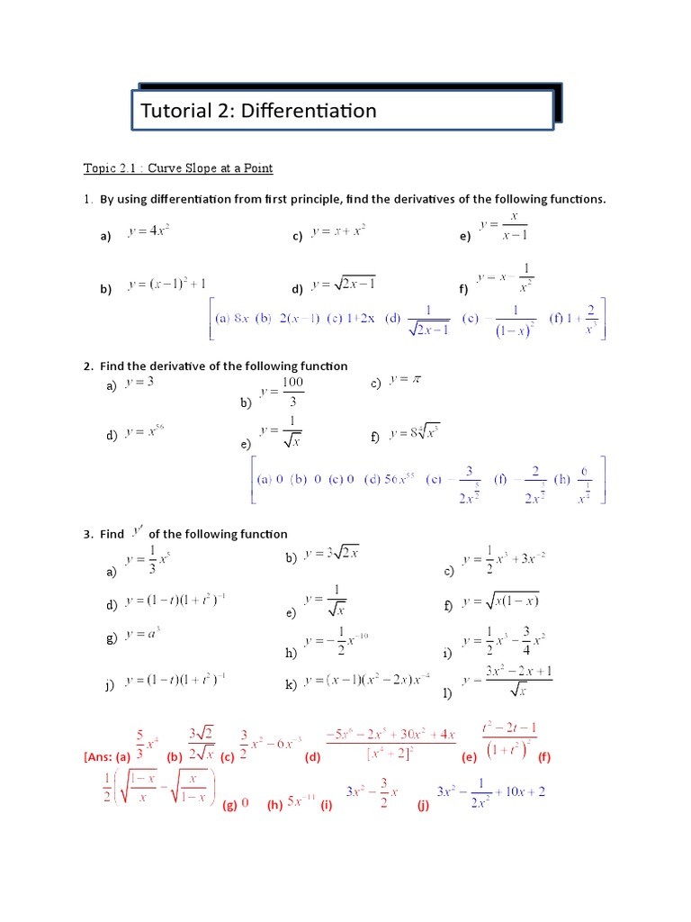 Tutorial 2 Questions | PDF | Derivative | Differential Geometry