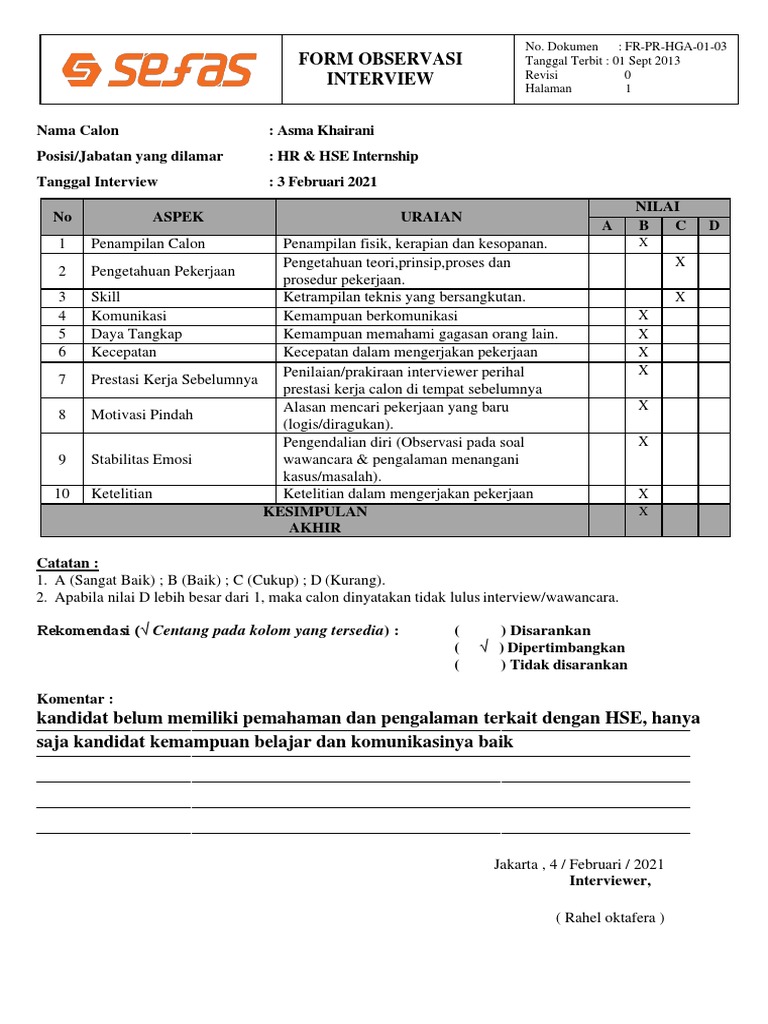 Form Observasi Interview | PDF