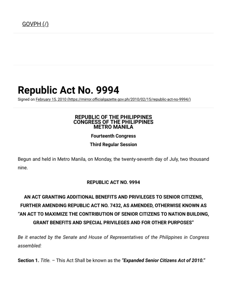 Republic Act No. 9994 - Official Gazette of The Republic of The ...