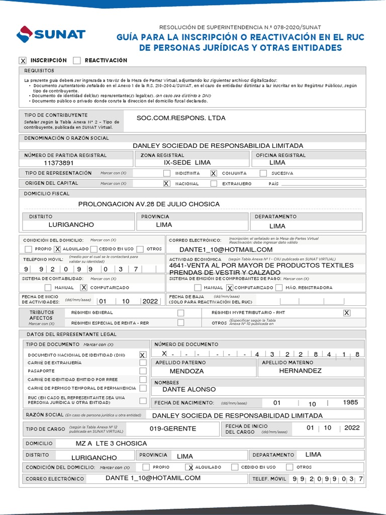 Guía para la Inscripción o Reactivación en el RUC de Personas Jurídicas y otras Entidades | PDF ...