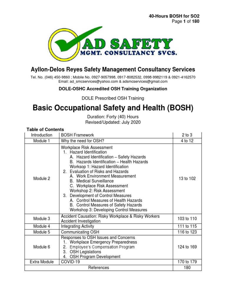 ADSMC Services (ADSafety) SO2 - BOSH Module | PDF | Fires | Combustion