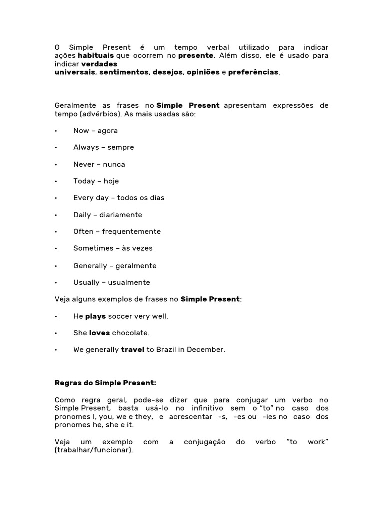 Conjugação e Uso do Simple Present | PDF | Assunto (gramática) | Pronome