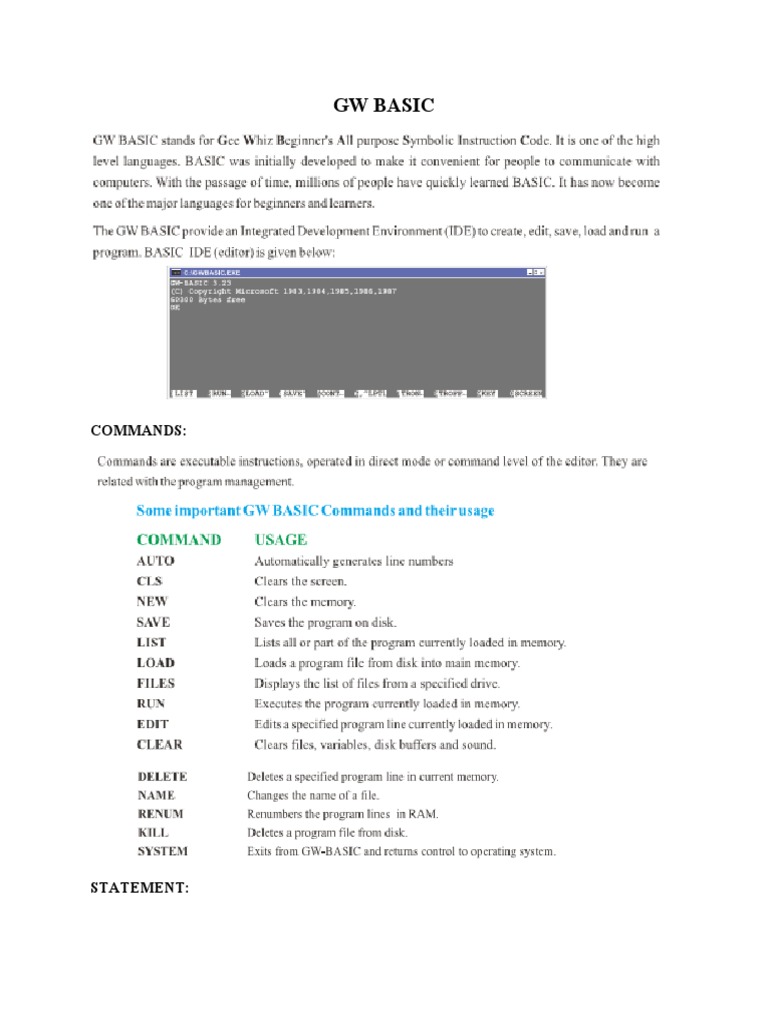 GW BASIC Language Overview in Urdu | PDF