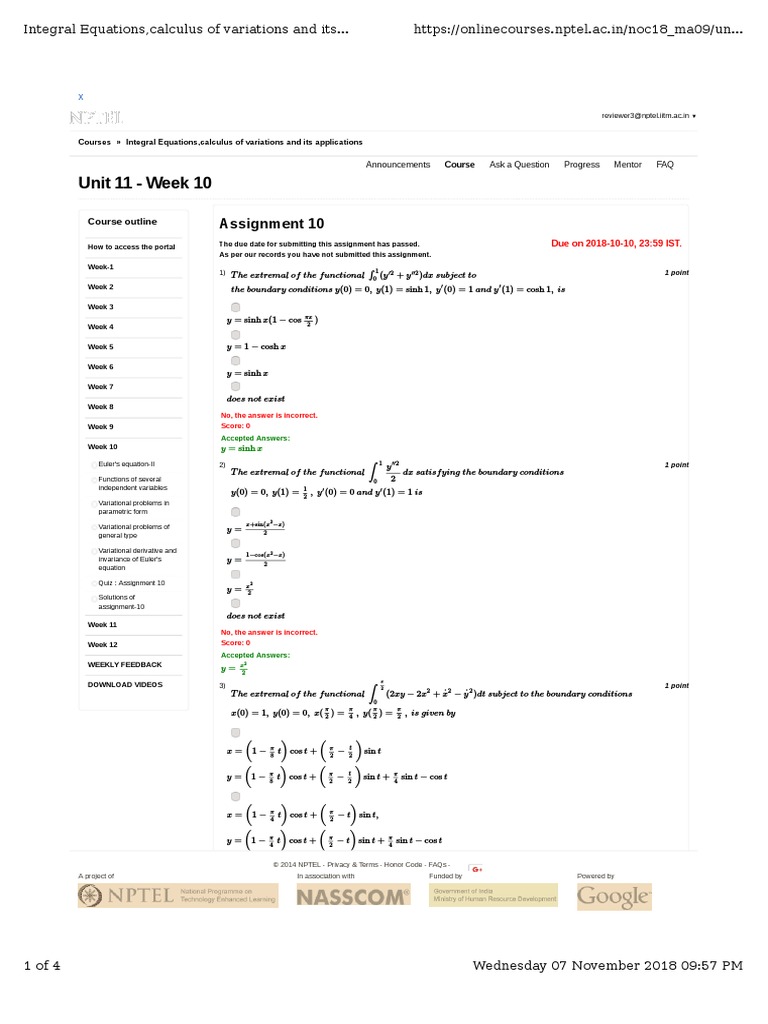 Noc18 Ma09 Assignment11 | PDF | Calculus Of Variations | Mathematical Objects