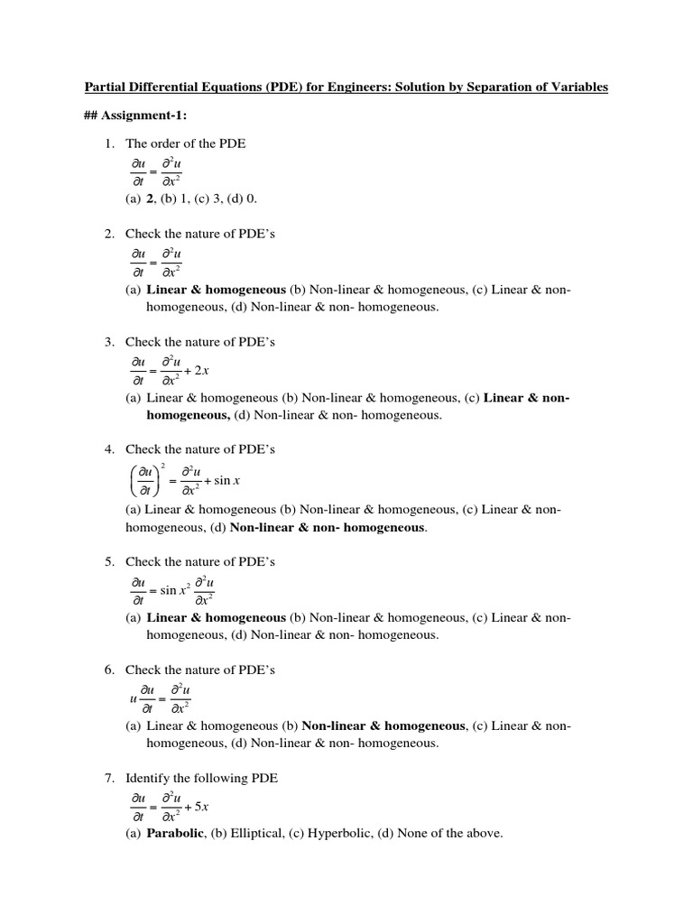 Partial Differential Equations (PDE) For Engineers: Solution by Separation of Variables | PDF ...