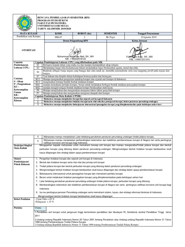 Contoh RPS-Pendidikan-Anti-Korupsi-dikonversi | PDF