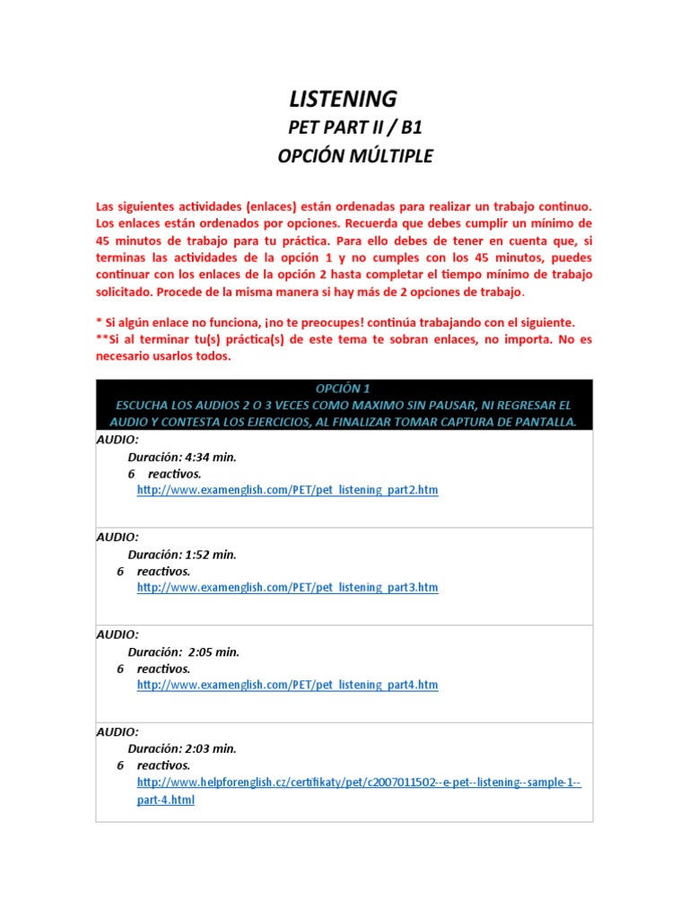 Ejercicios de Opción Múltiple PET PART II | PDF