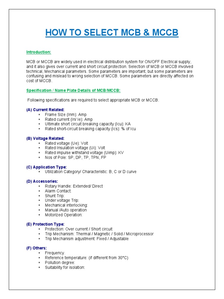 MCB & MCCB Selection Guide | PDF | Physical Quantities | Power Engineering