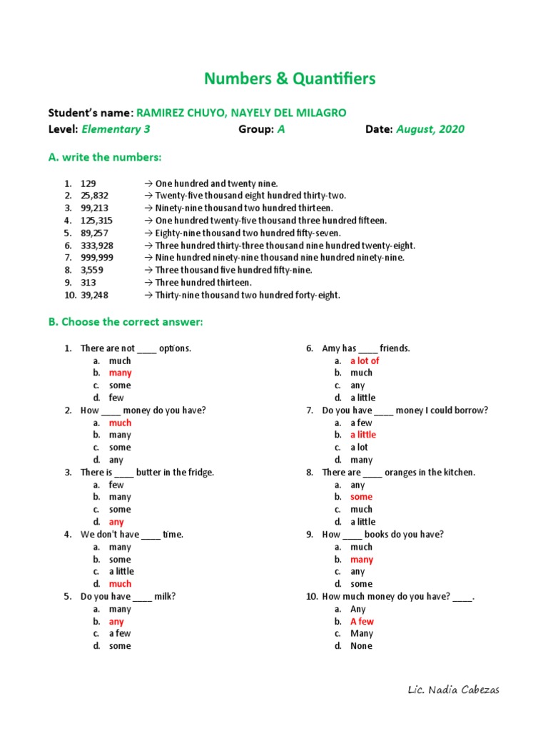 Exercises (Session 2) - Numbers & Quantifiers | PDF