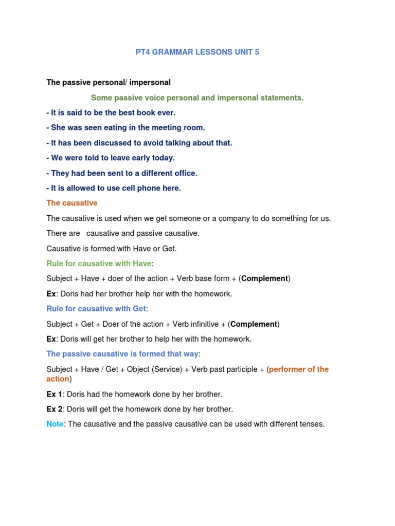 Grammar Lessons Unit 5 Pt4 Pdf Pdf Verb Grammatical Tense