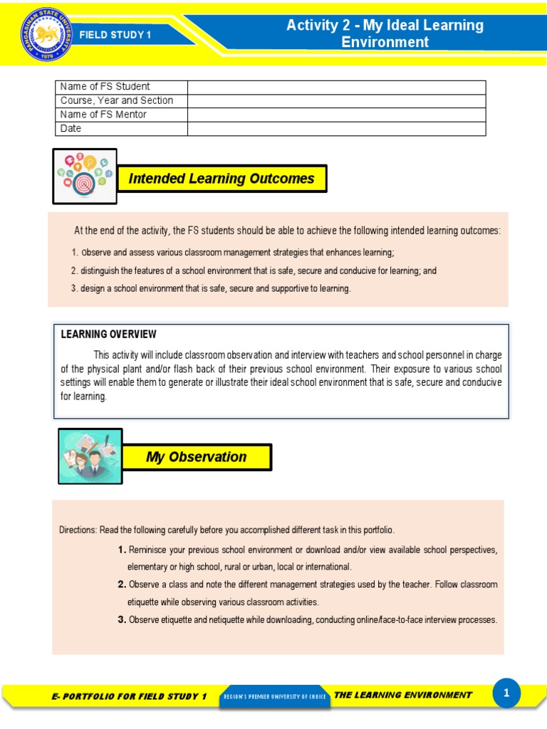 FS1 Activity 2 | PDF | Classroom | Schools