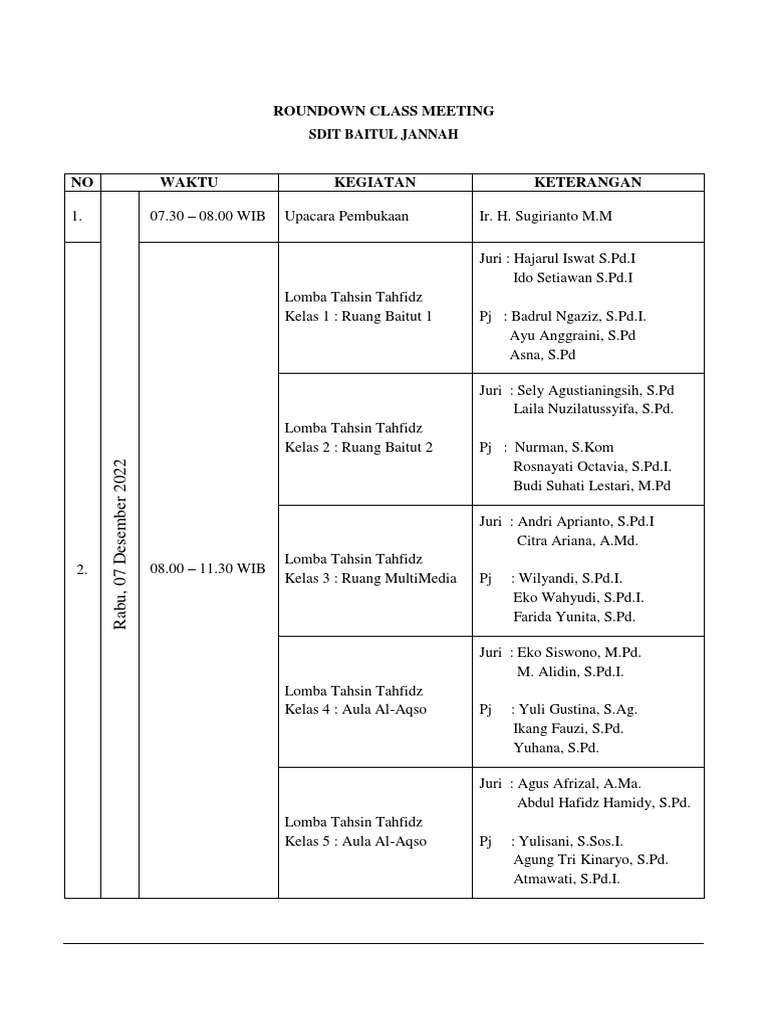 JADWAL PELAKSANAAN CLASS-MEETING | PDF
