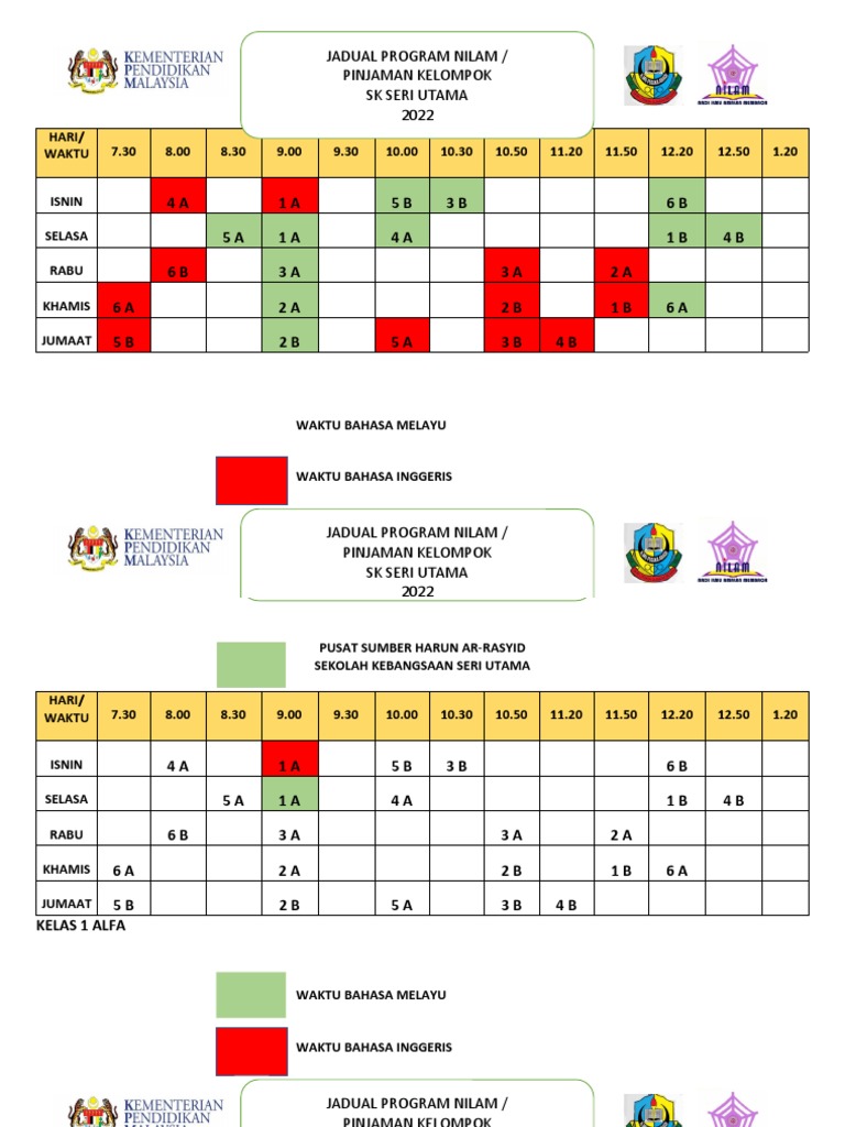 Jadual Waktu Kelas Nilam 2022 | PDF