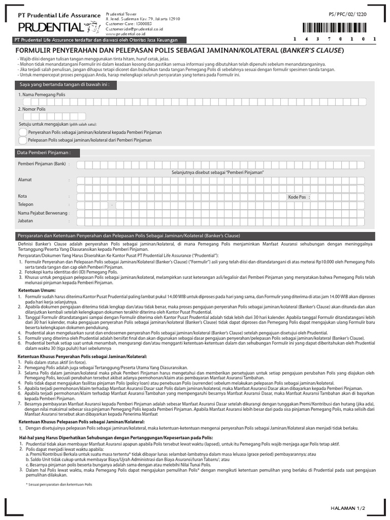Formulir Jaminan Polis Prudential | PDF | Hukum