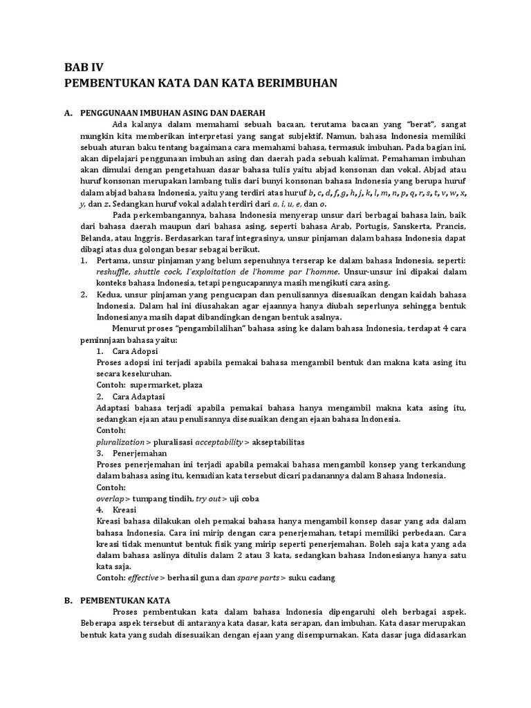 Bab 4. Pembentukan Kata Dan Kata Berimbuhan | PDF