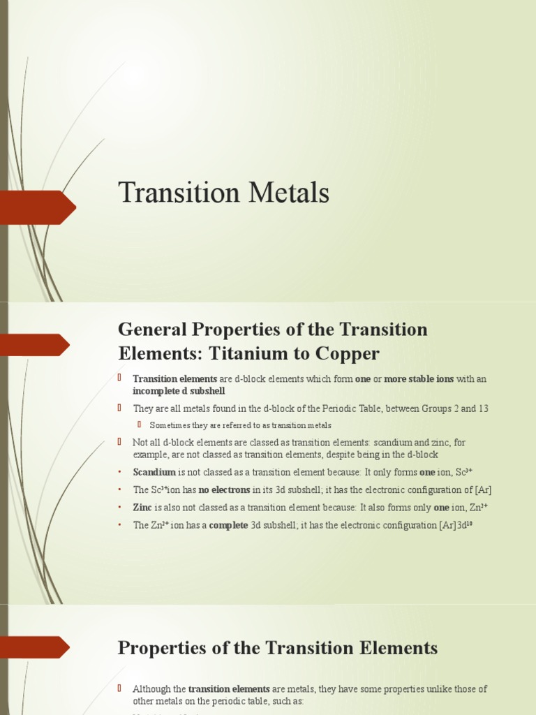Transition Metals | PDF | Coordination Complex | Transition Metals