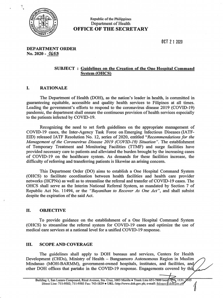 Department Order 2020-0653 OHCS | PDF | Health Care | Hospital