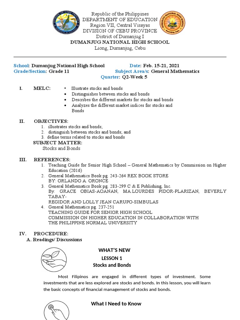 Gen. Math TMLHT q2 Week 5 | PDF | Bonds (Finance) | Stocks