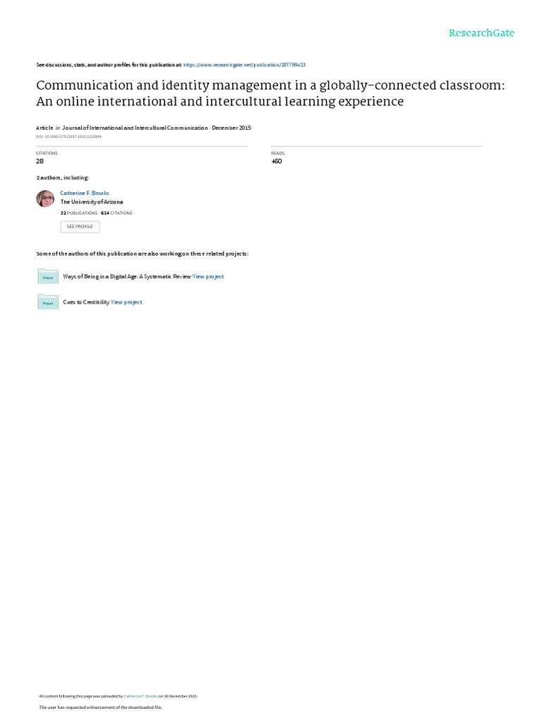 Communication and Identity Management in A Globallyconnected Classroom An Online International ...