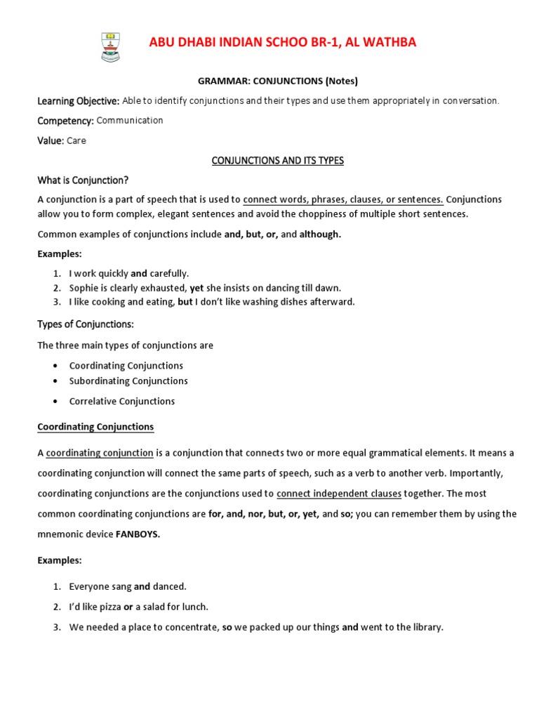 Conjunction Notes | PDF | Linguistic Morphology | Language Mechanics