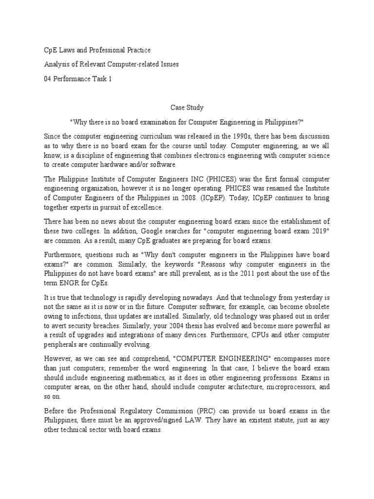 CpE Laws and Professional Practice (Taskperformance Case Study) | PDF ...