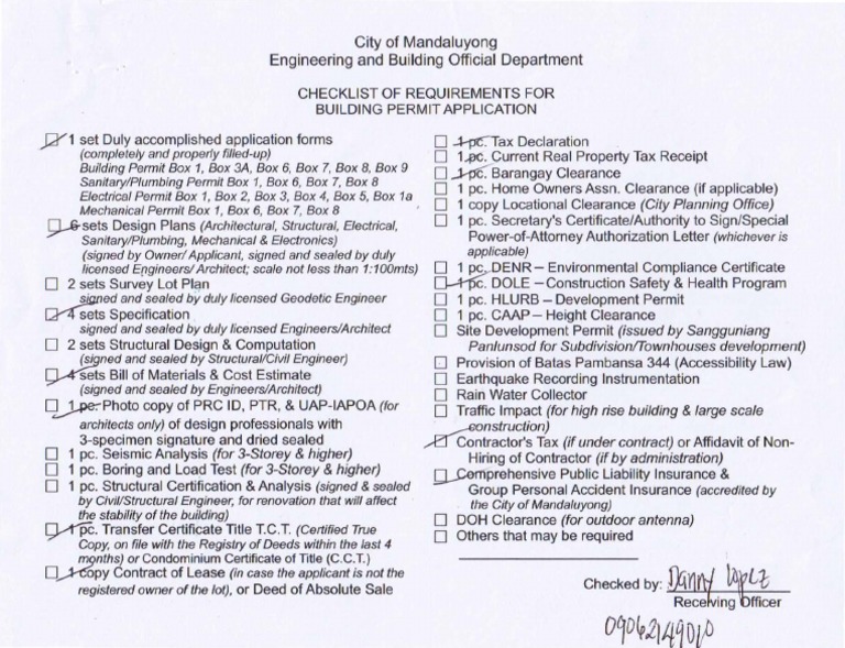 Mandaluyong Building Permit Requirements Checklist | PDF | Real Estate