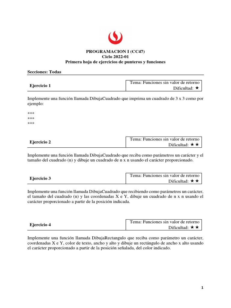 Hoja 01 de Ejercicios de Punteros y Funciones | PDF | Triángulo | Función (Matemáticas)