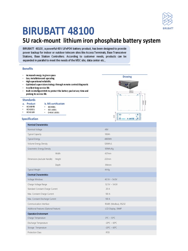 BIRUBATT 48100 (5U) Datasheets | PDF | Physical Quantities | Electrical Engineering