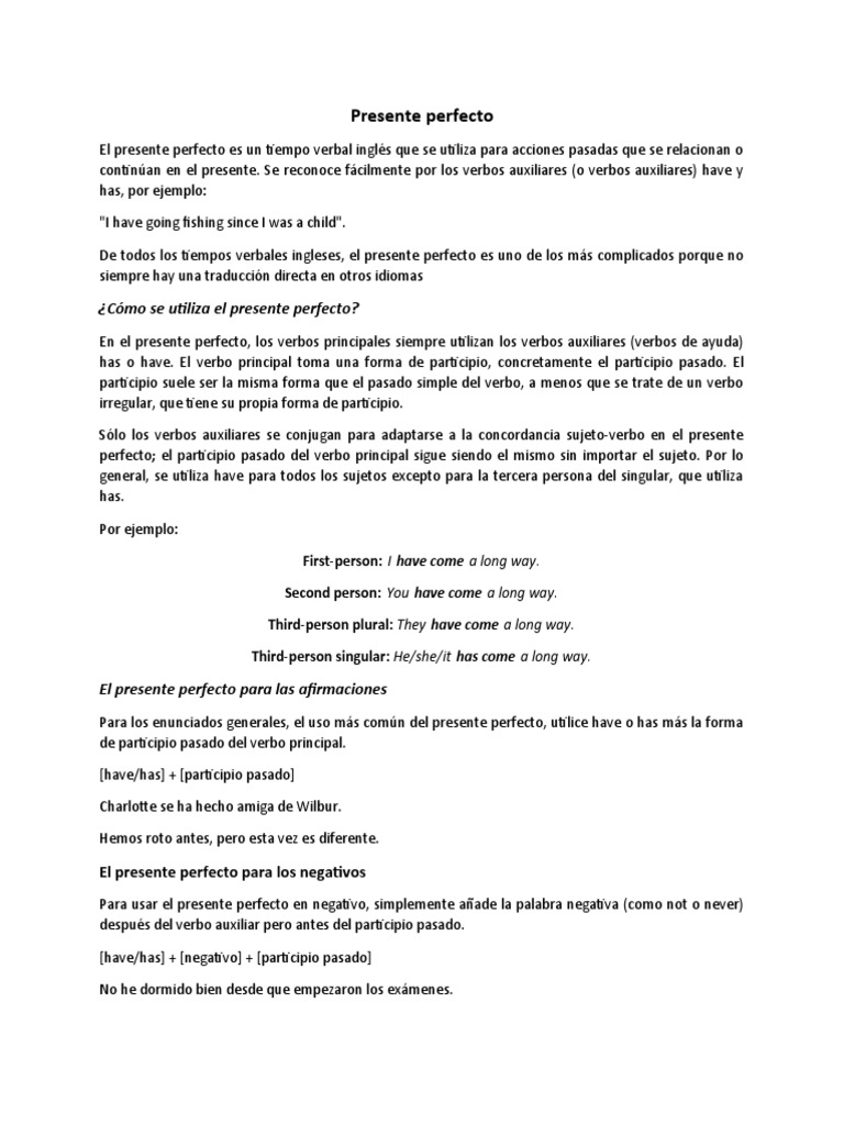 Presente Perfecto | PDF | Verbo | Ciencia cognitiva