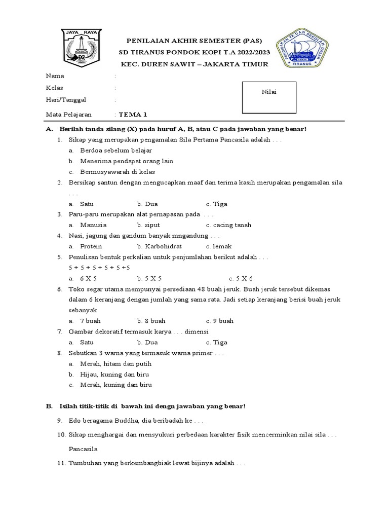 PENILAIAN AKHIR SEMESTER Kelas 3 | PDF