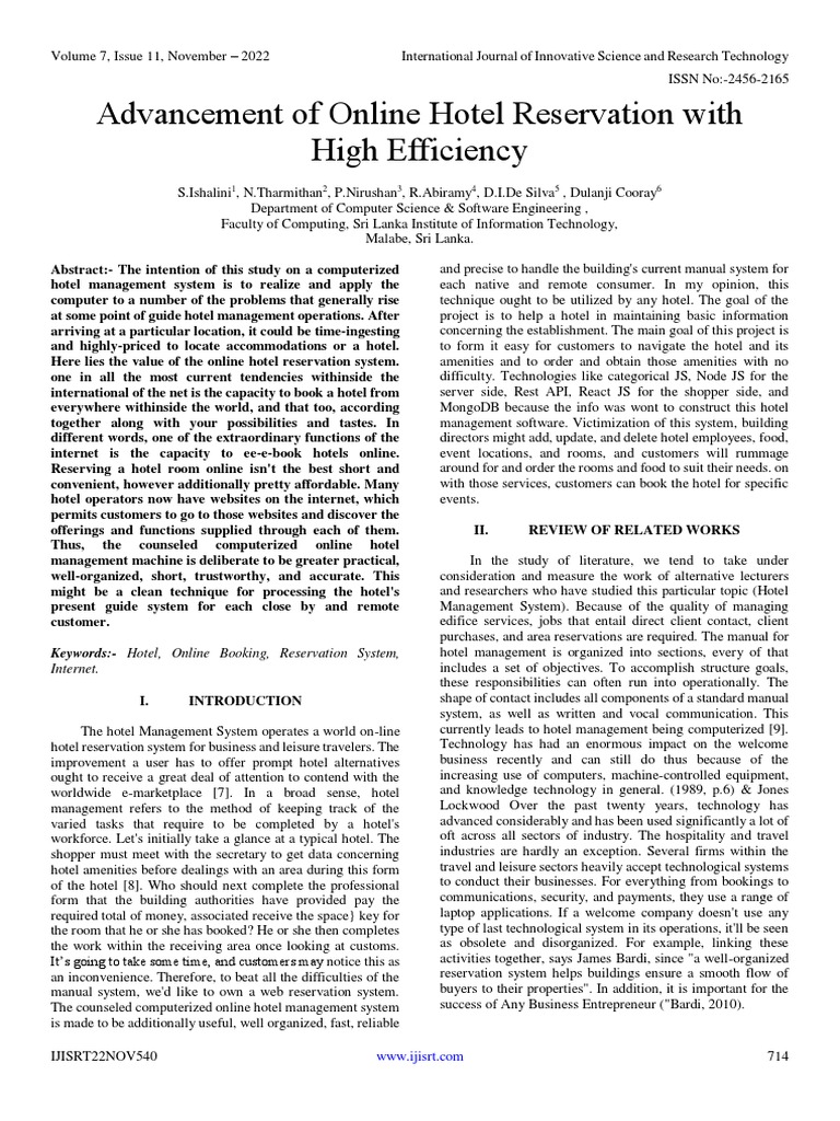 Advancement of Online Hotel Reservation With High Efficiency | PDF ...