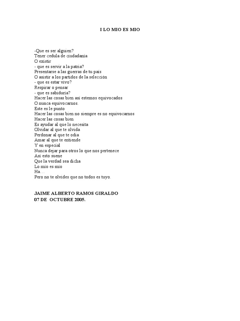 Lo Mio Es Mio | PDF