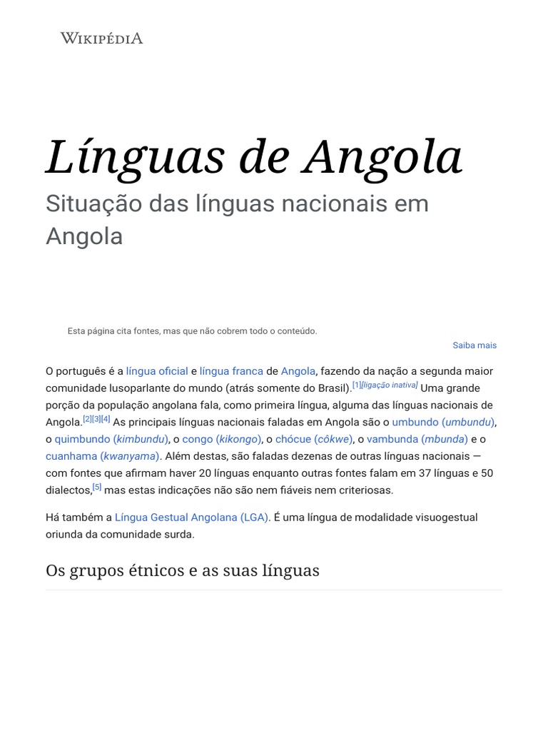 Grupos Étnicos e Línguas em Angola | PDF | Angola | Linguística