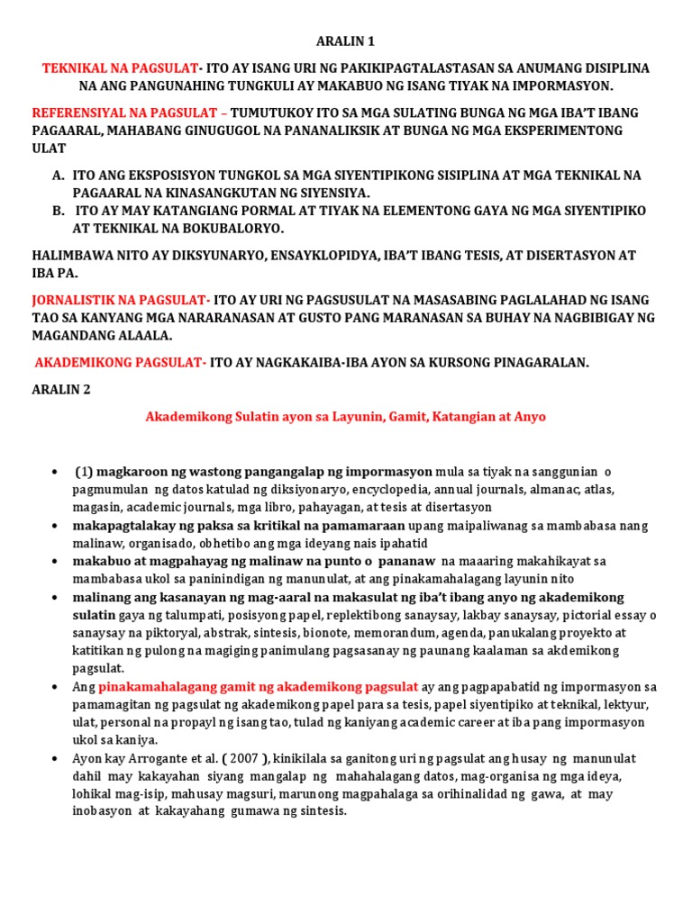 REVIEWER SA Filipino Sa Piling Larangan | PDF