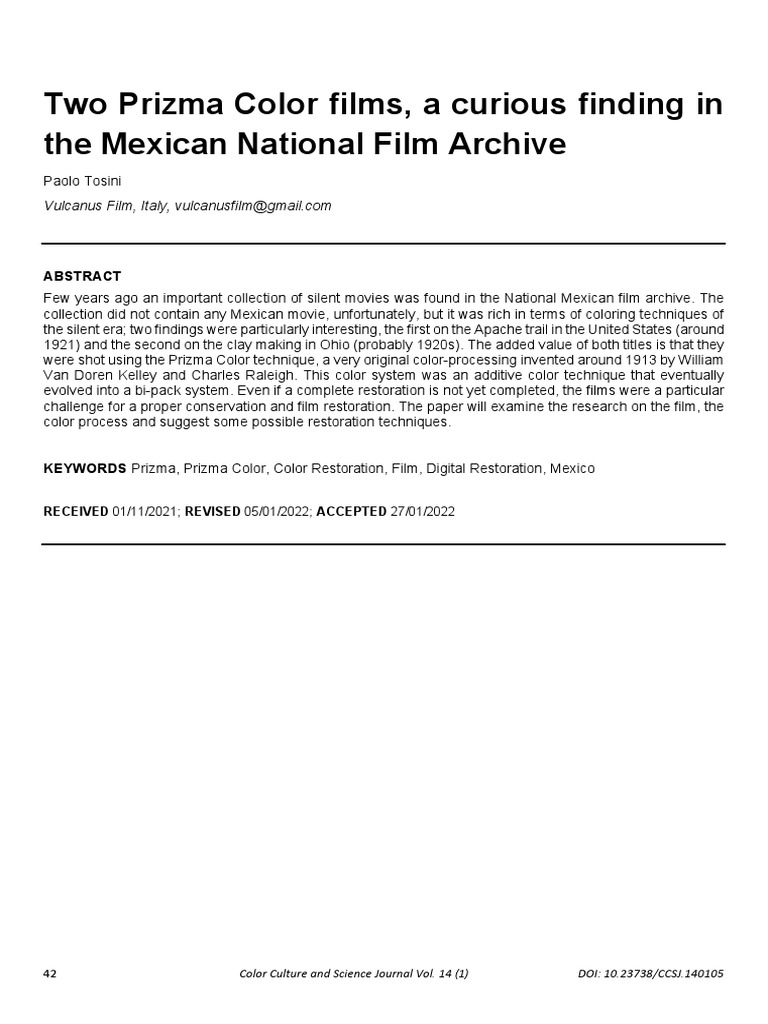 Two Prizma Color Films, A Curious Finding in The Mexican National Film ...