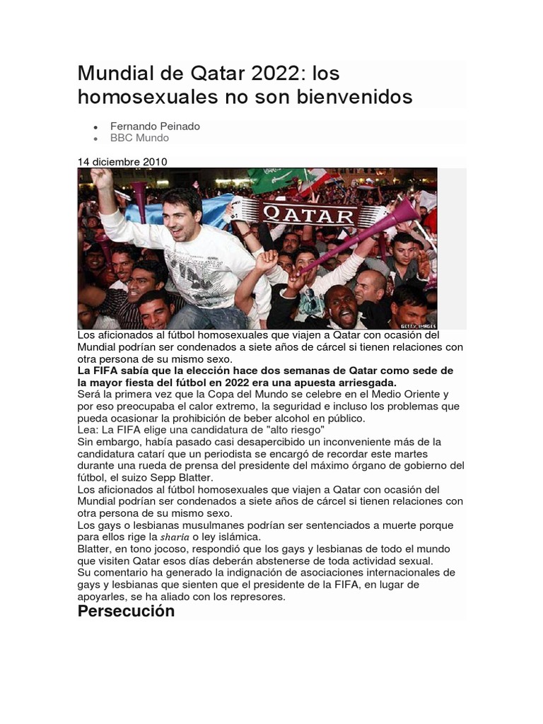 Mundial de Qatar 2022 LGBT | PDF | Homosexualidad | Katar