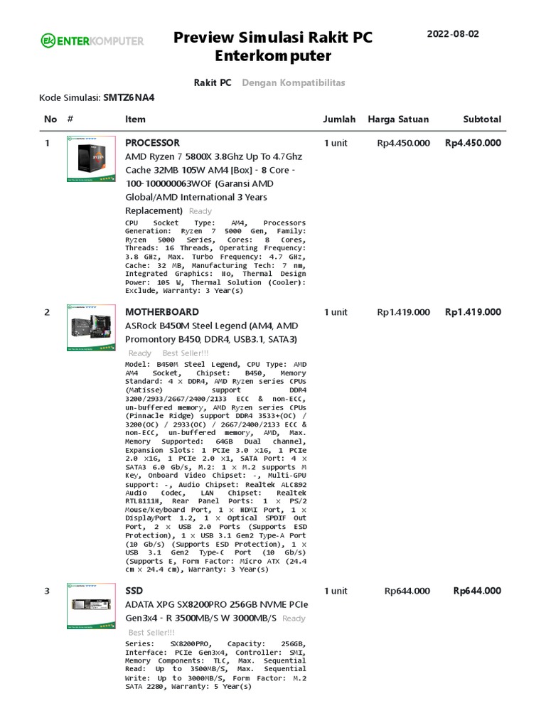 Rakit PC Dengan Kompatibilitas: Preview Simulasi Rakit PC Mengandung Daftar Komponen dan Harga ...