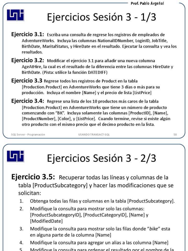 Ejercicios De Transact Sql Para Consultar Y Modificar Datos En Sql