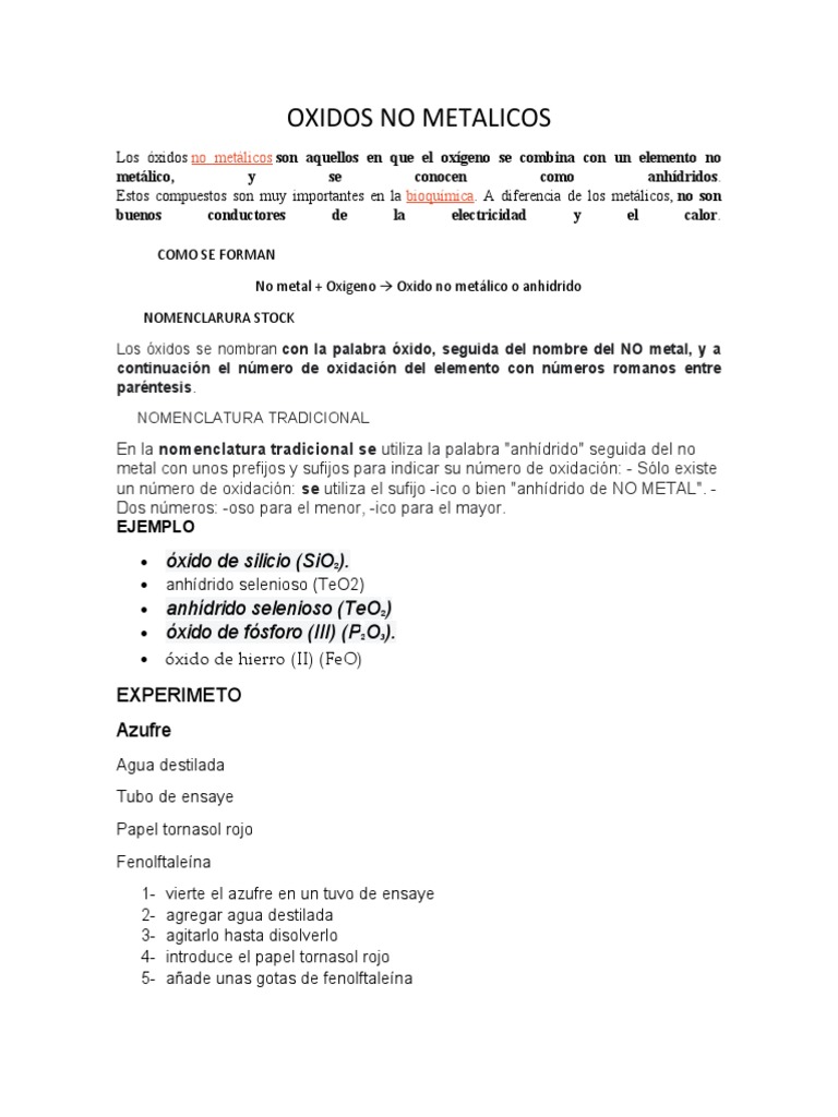 Oxidos No Metalicos | PDF