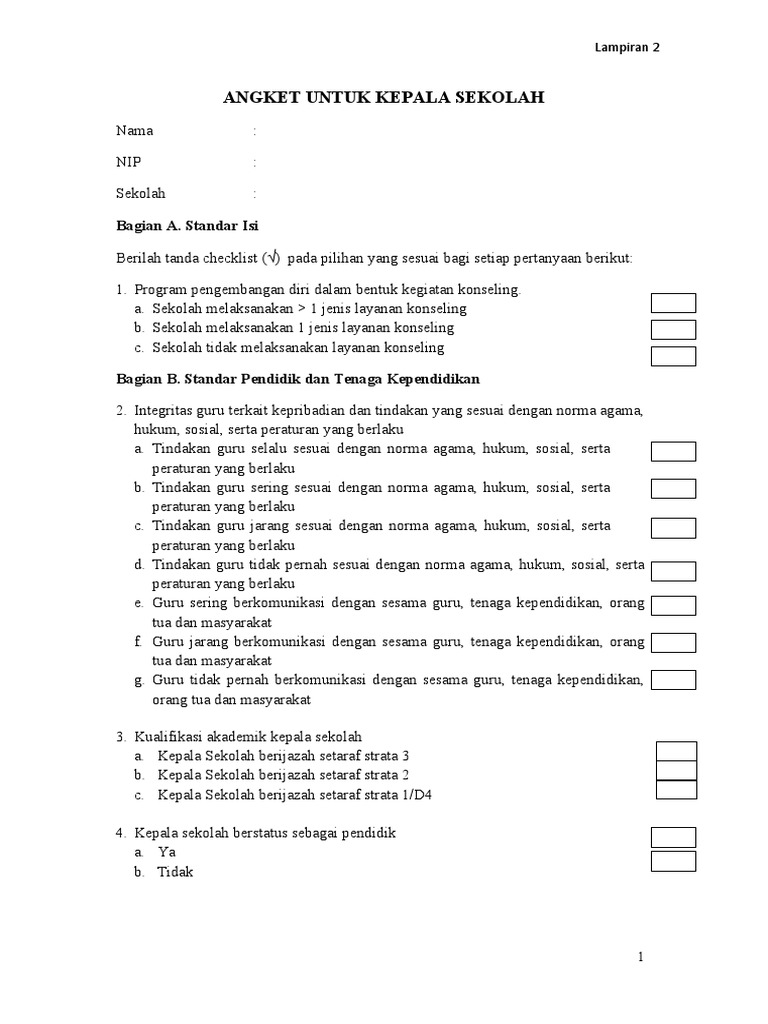Angket Untuk Kepala Sekolah | PDF | Karier & Perkembangan