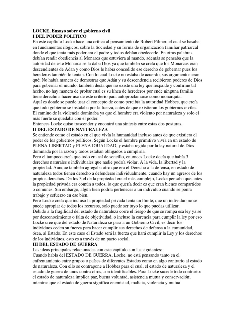Locke: Crítica al Poder y Sociedad | PDF | John Locke | Estado (política)