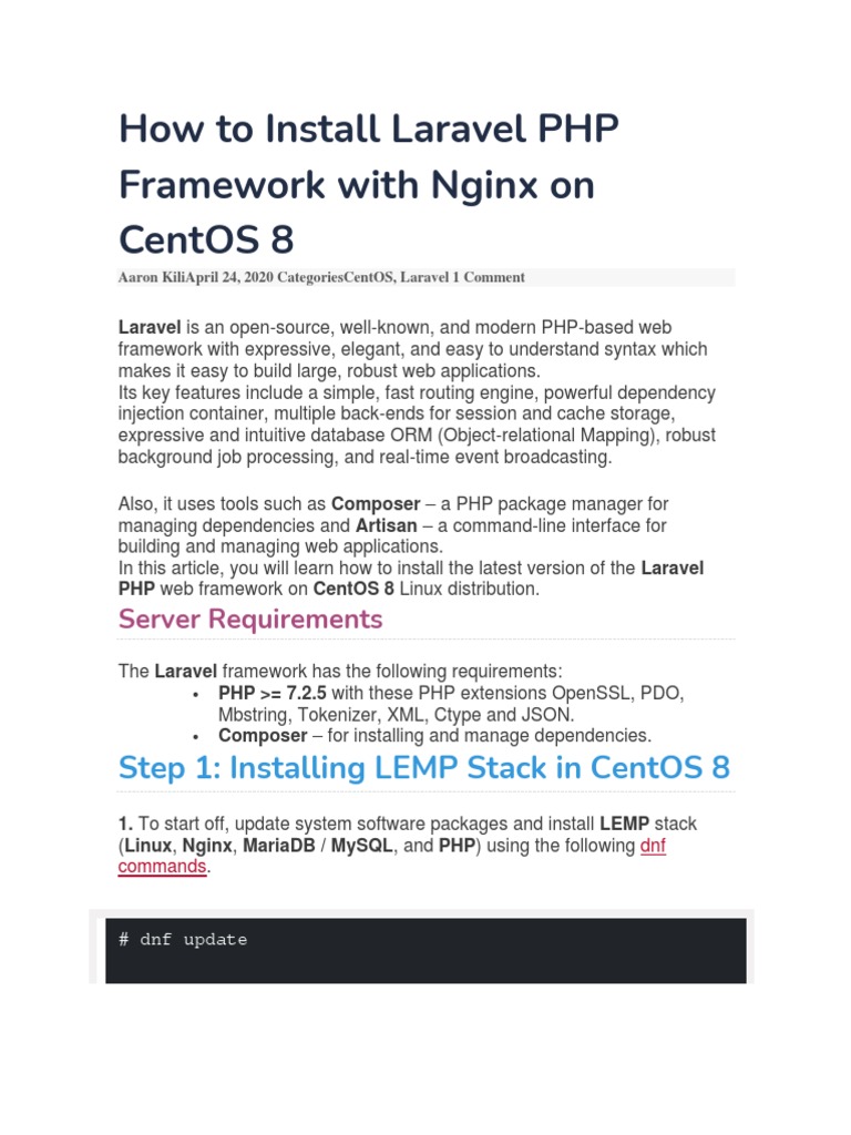 How To Install Laravel Php Framework With Nginx On Centos 8 Pdf Php Networking